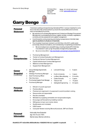 Resume Garry Benge 2016 | DOCX | Business Administration | Business