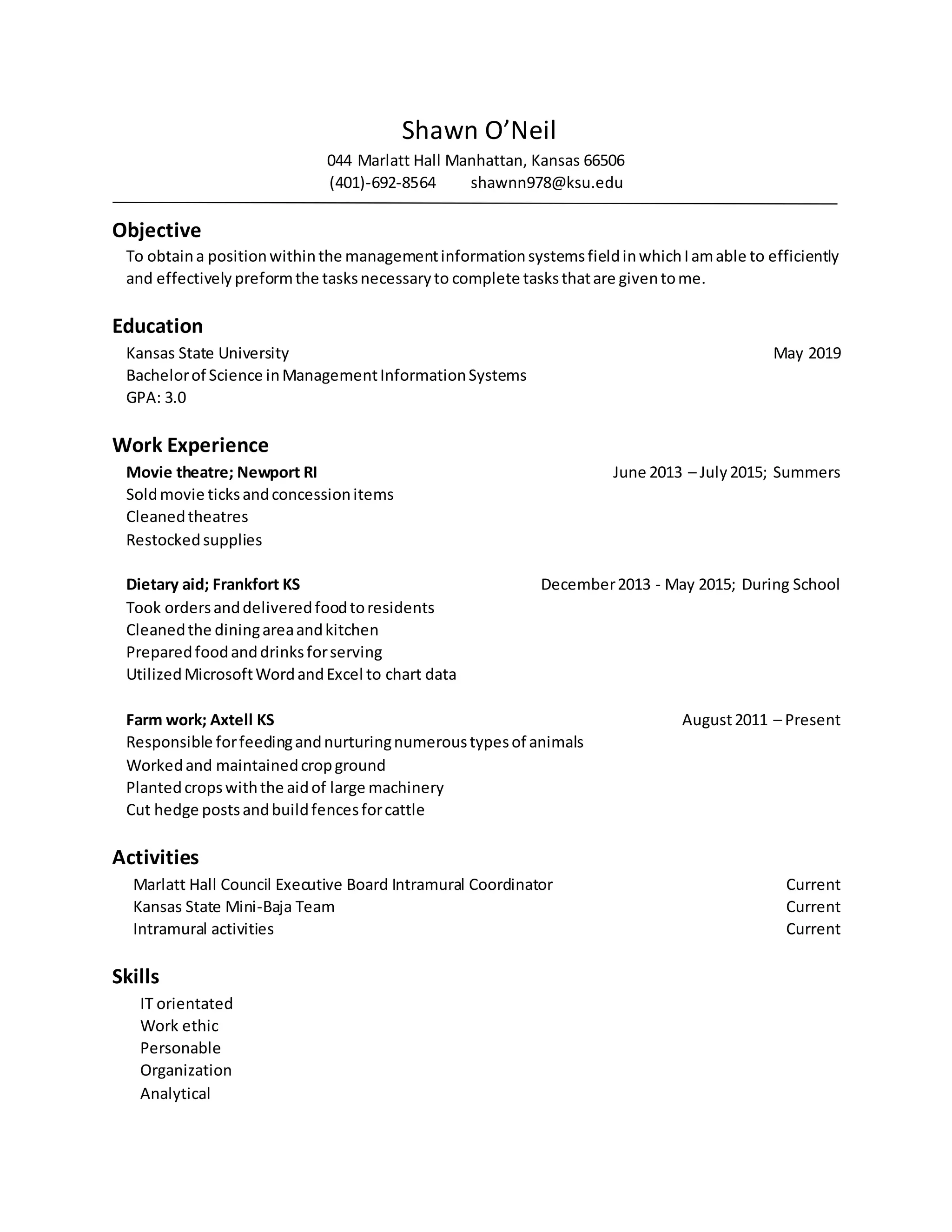 Resume (Shawn O'Neil) | DOCX