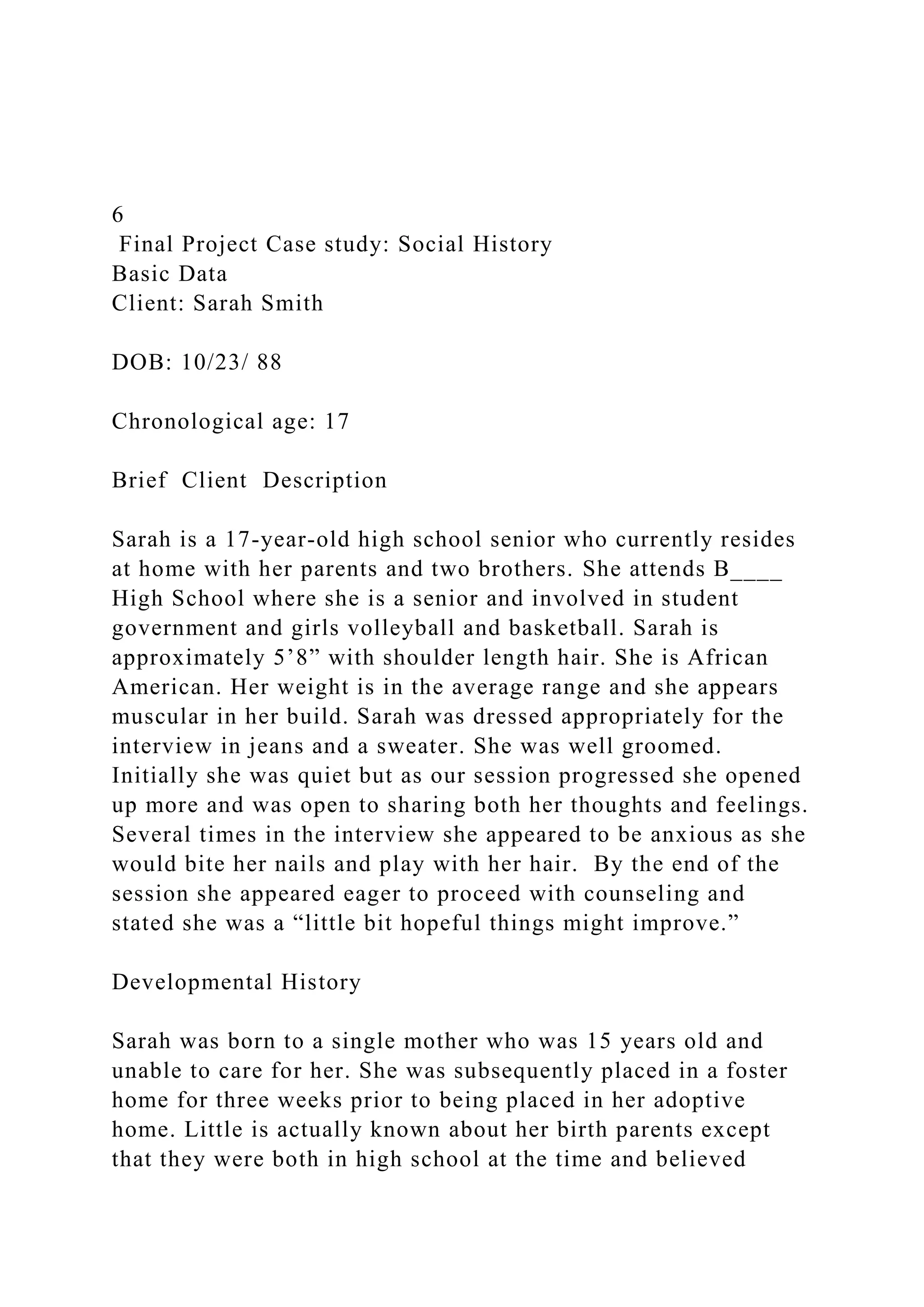 6 Final Project Case study Social HistoryBasic DataClient.docx