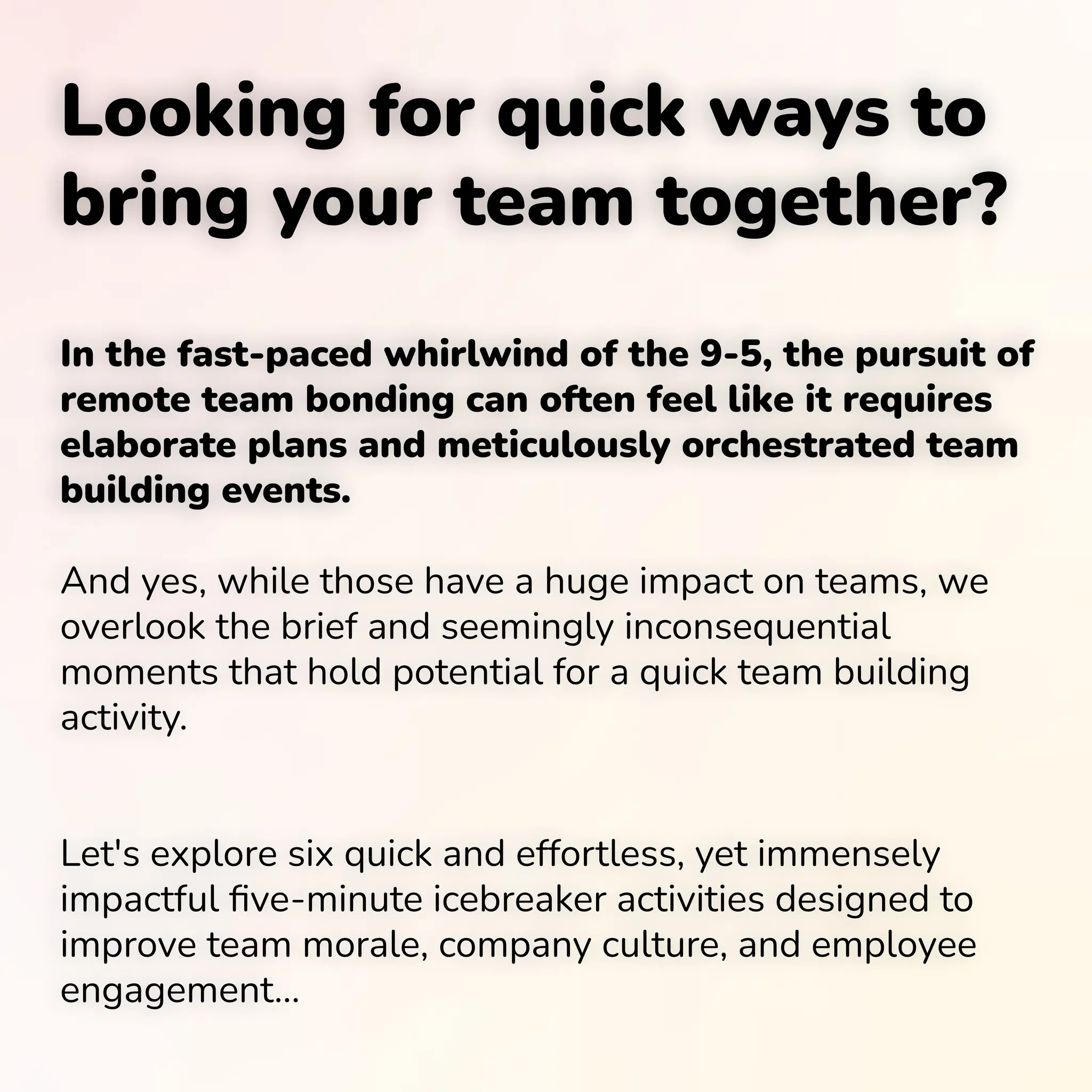 6 Five-Minute Team Building Activities for Instant Bonding | PDF