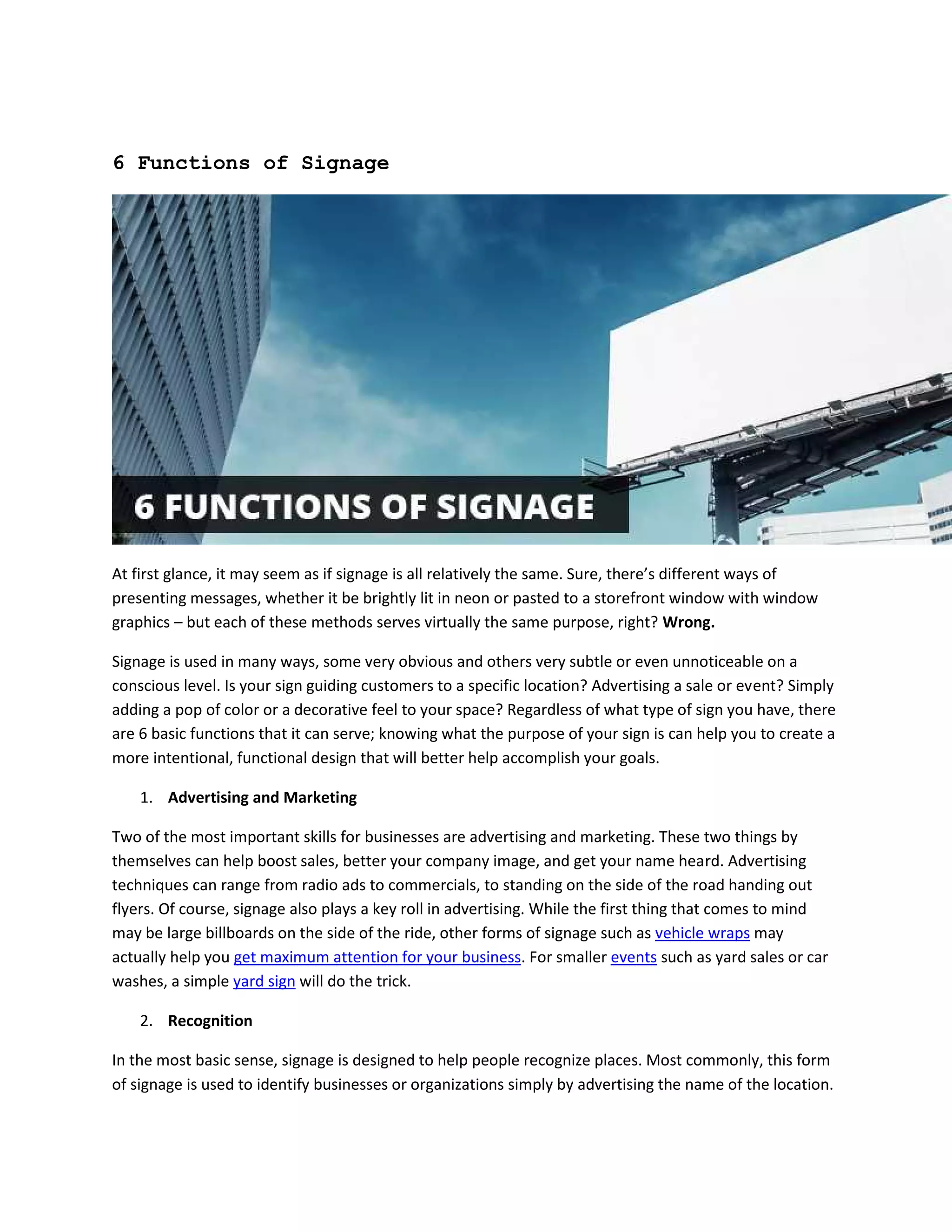 6 functions of signage | PDF