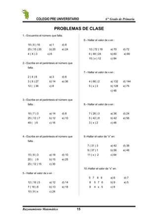6º grado de primaria - Razonamiento Matemático 1 | DOC