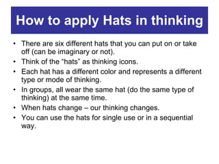 How to apply 6 Hat Thinking ` | PPT