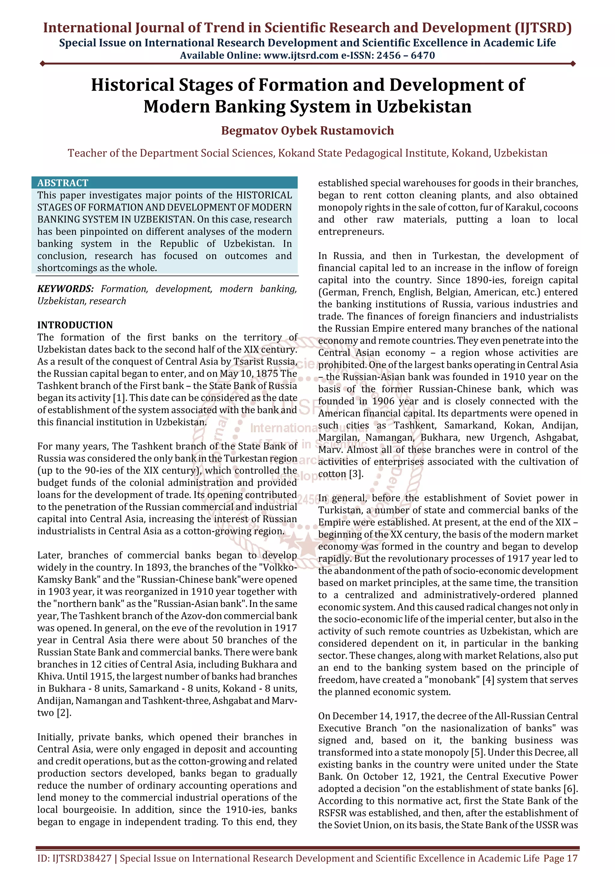 Historical Stages of Formation and Development of Modern Banking System ...