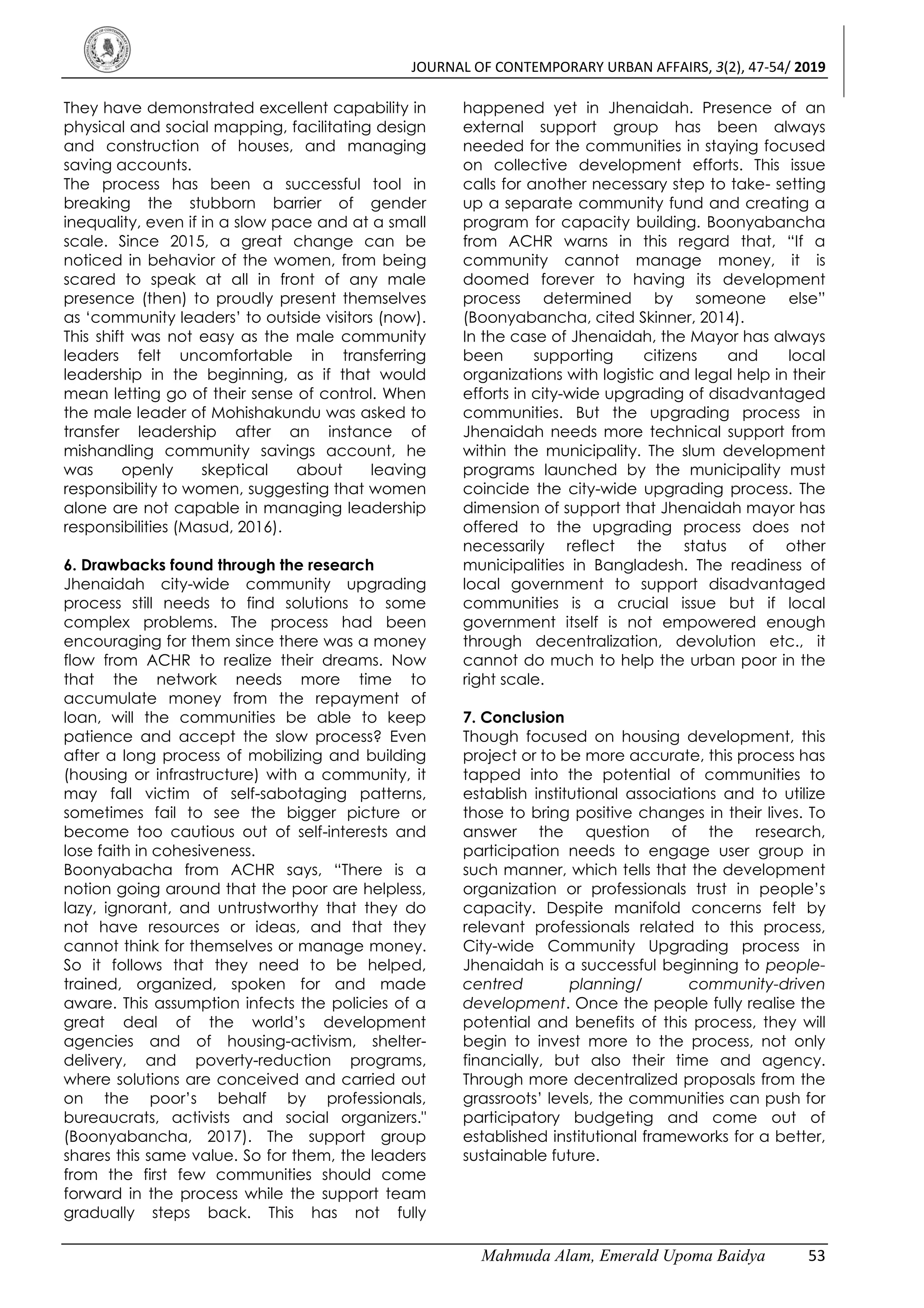 Empowering The Urban Poor Through Participatory Planning Process: A Case From Jhenaidah ...