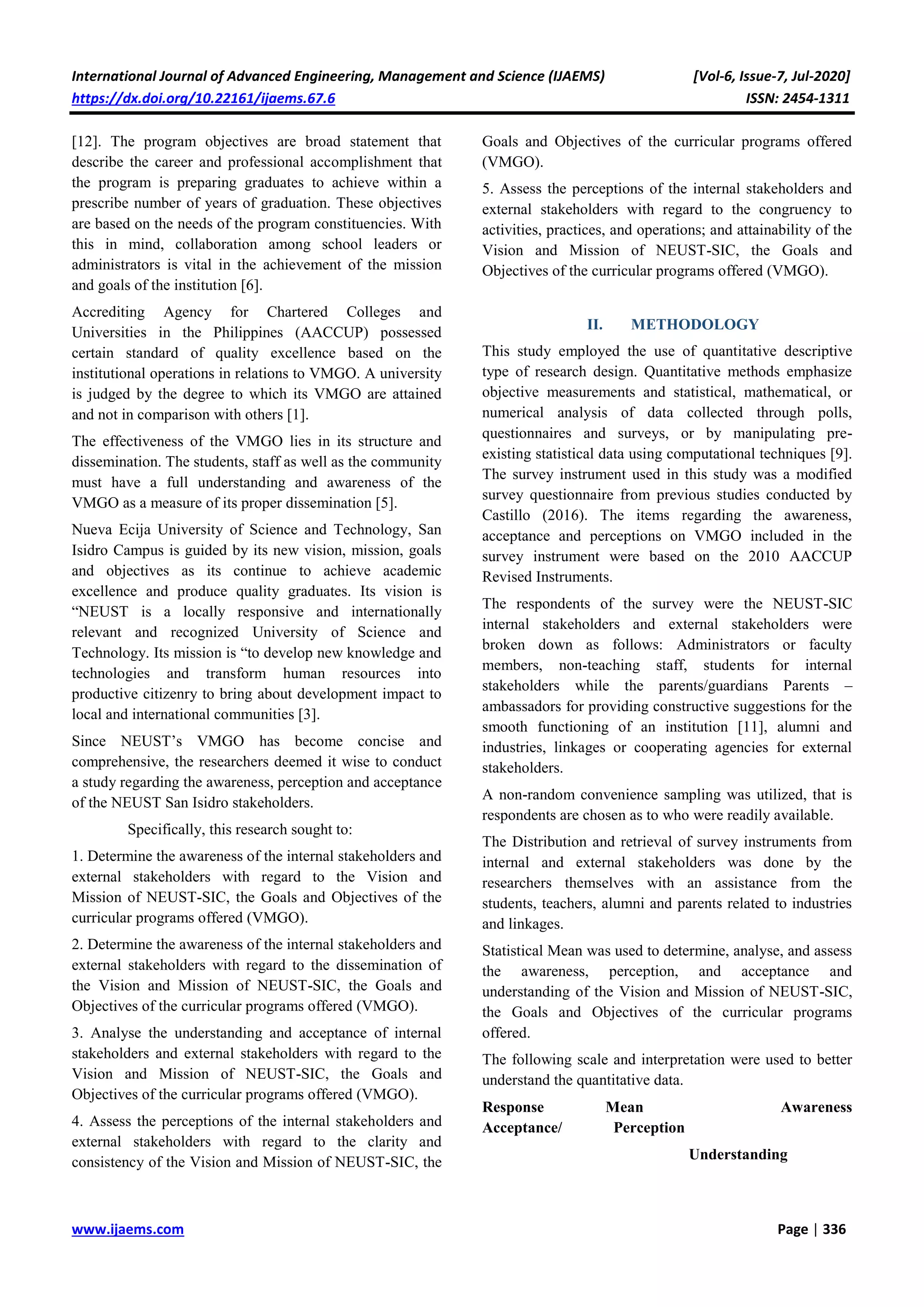 Perception, Awareness, Acceptance and understanding of NEUST-sic ...