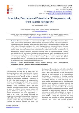 Principles, Practices and Potentials of Entrepreneurship from Islamic ...