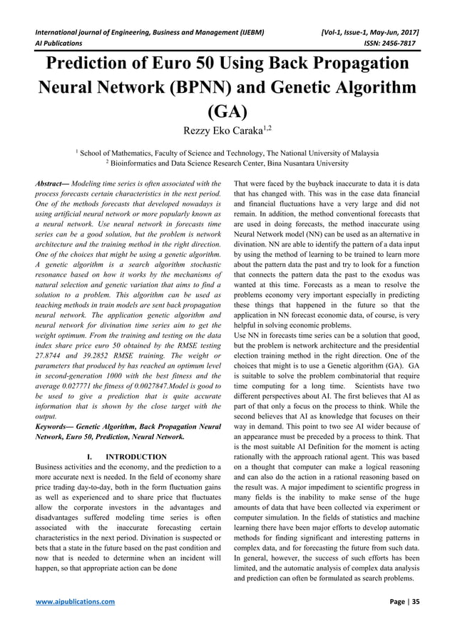 Prediction of Euro 50 Using Back Propagation Neural Network (BPNN) and Genetic Algorithm (GA) | PDF