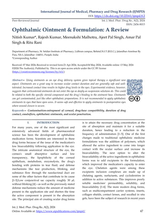 Ophthalmic Ointment & Formulation: A Review | PDF
