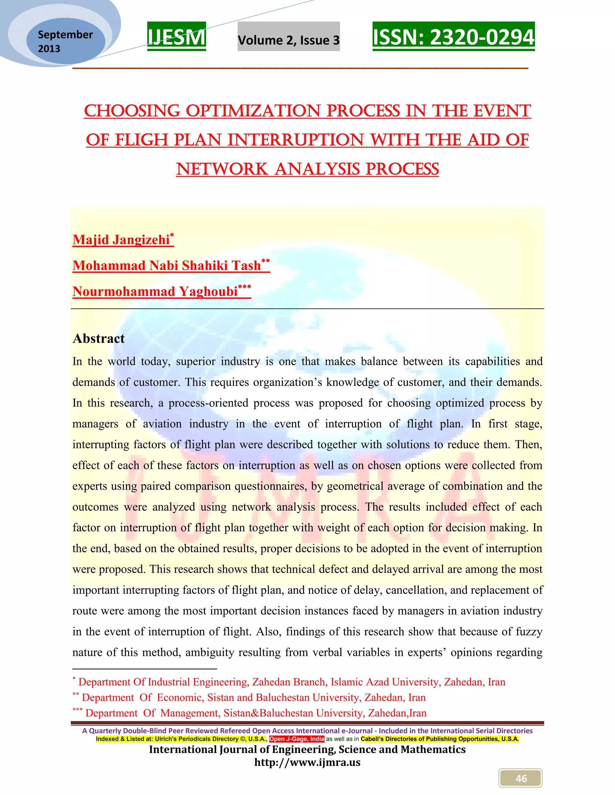 Choosing Optimization Process In The Event Of Fligh Plan Interruption ...