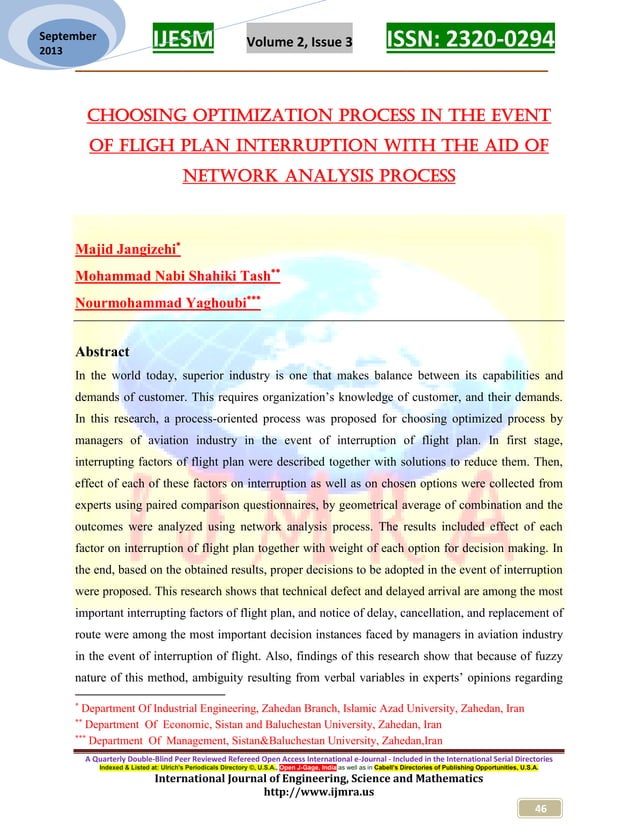 Choosing Optimization Process In The Event Of Fligh Plan Interruption With The Aid Of Network ...