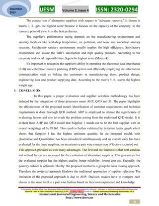 SUPPLIER SELECTION AND EVALUATION – AN INTEGRATED APPROACH OF QFD & AHP | PDF