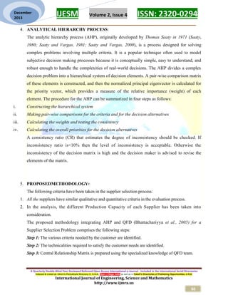 SUPPLIER SELECTION AND EVALUATION – AN INTEGRATED APPROACH OF QFD & AHP | PDF