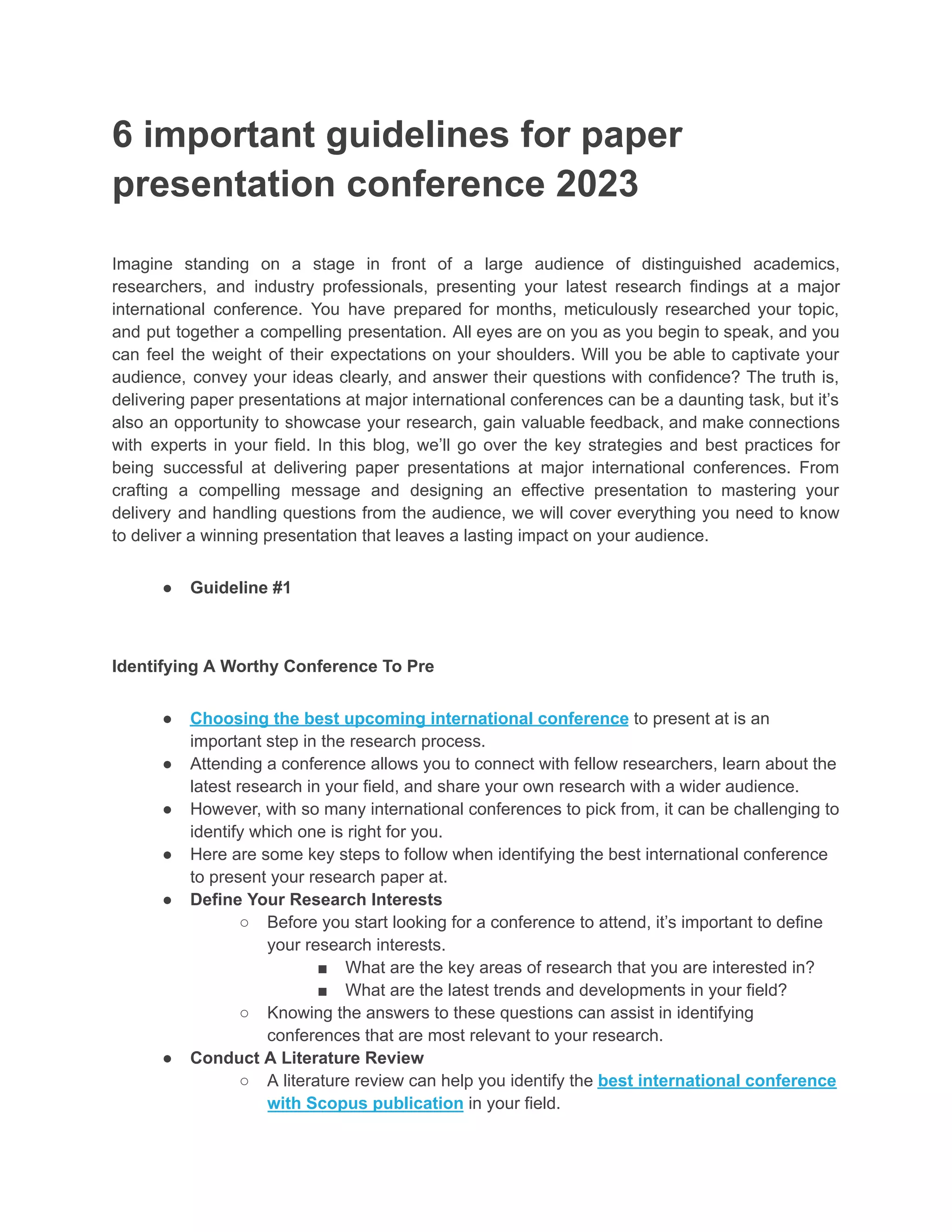 6 important guidelines for paper presentation conference 2023 | IFERP | PDF