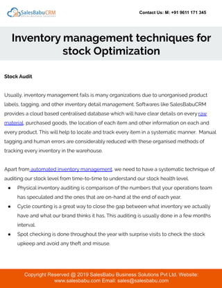 6 inventory control techniques for stock optimization | PDF