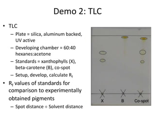 6 isolation of plant pigments using cc and tlc 5_dec2012 | PPTX