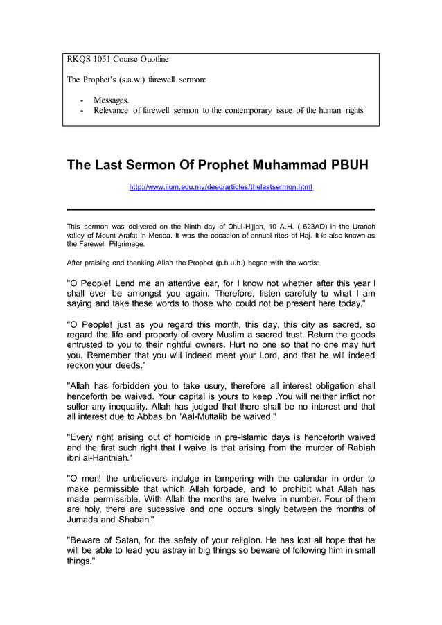 C9 - The Last Sermon of Prophet Muhammad PBUH | DOCX