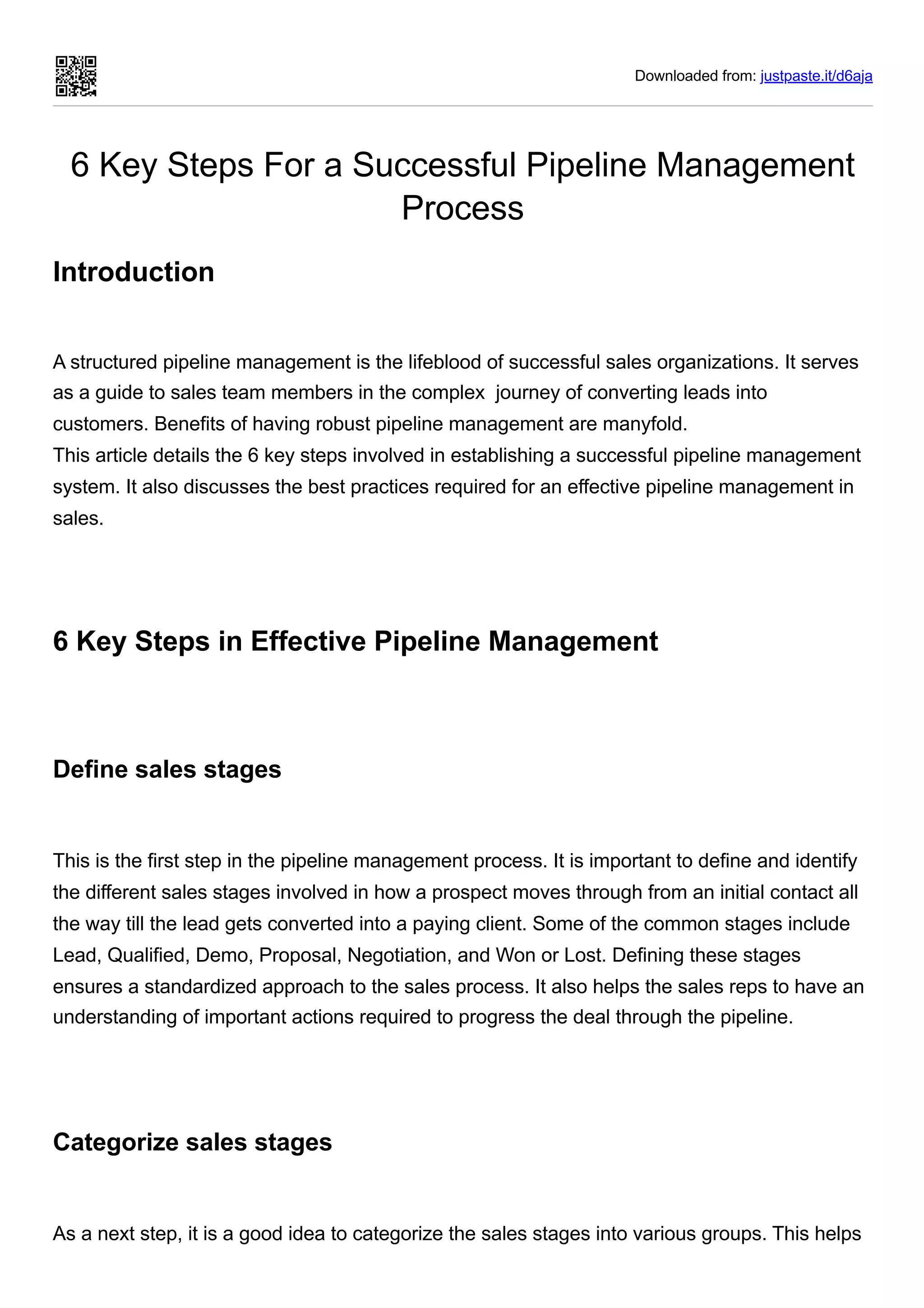 6 Key Steps For a Successful Pipeline Management Process | PDF