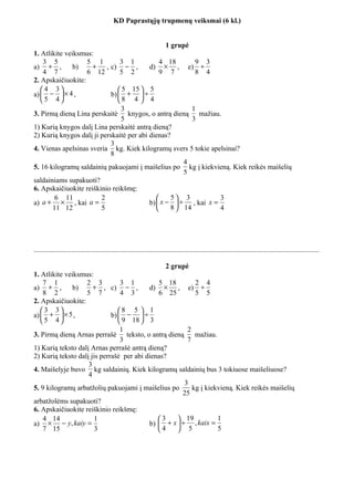 6kl kd paprastųjų trupmenų veiksmai.kursai.tinklas.lt