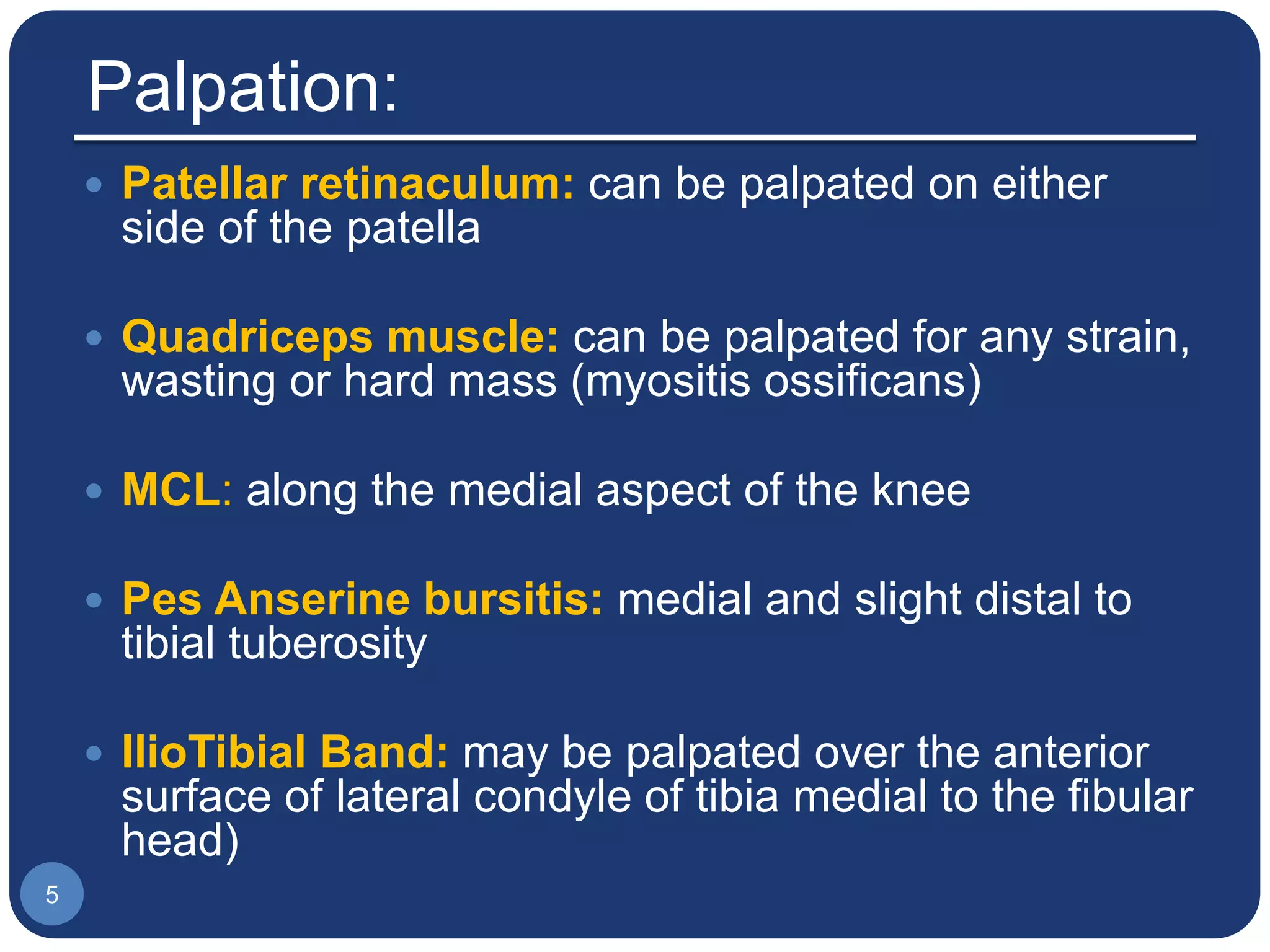 6 knee joint palpation | PPTX