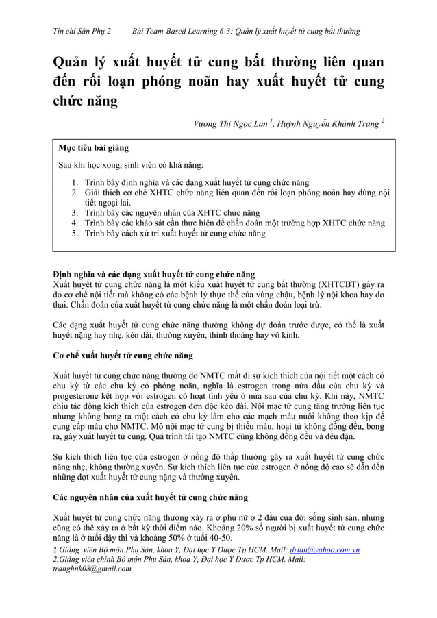 QUẢN LÝ XUẤT HUYẾT TỬ CUNG BẤT THƯỜNG LIÊN QUAN ĐẾN RỐI LOẠN PHÓNG NOÃN HAY XUẤT HUYẾT TỬ CUNG ...