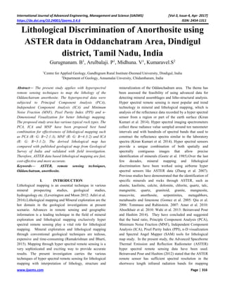 lithological discrimination of anorthosite using aster data in oddanchatram area | PDF