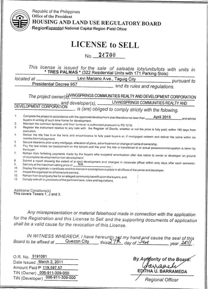 Tres Palmas'License to Sell