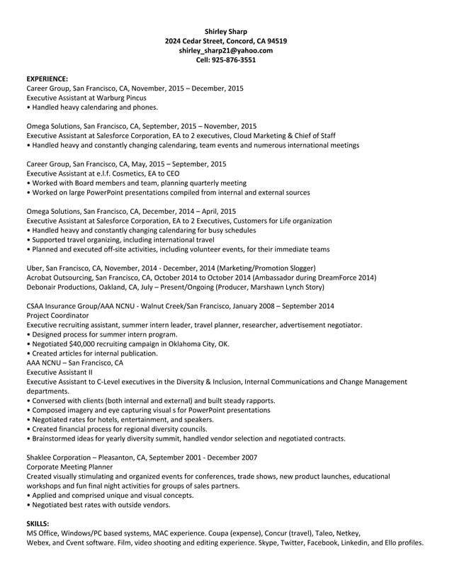 Shirley Sharp, resume | PDF | Business | Business and Finance