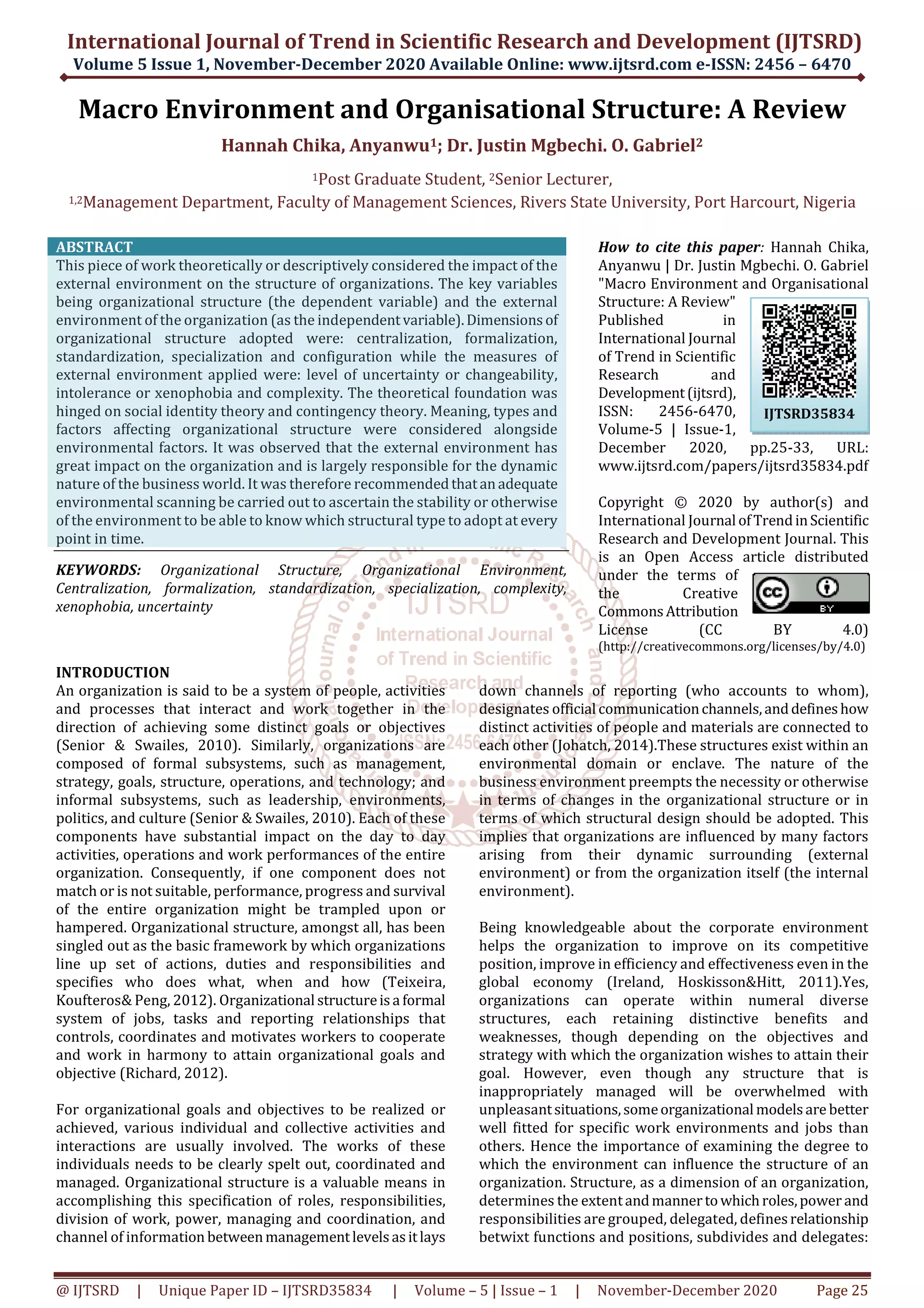 Macro Environment Impacts Organizational Structure | PDF
