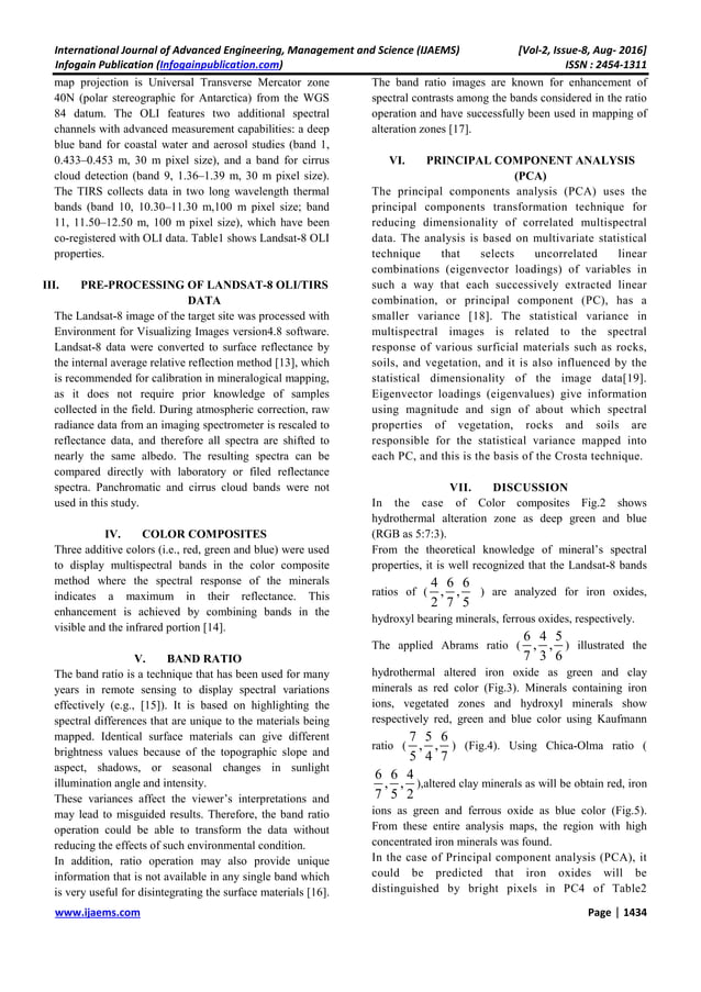 Mapping Hydrothermal Mineral Deposits Using PCA and BR Methods in Baft 1:100000 Geological Sheet ...