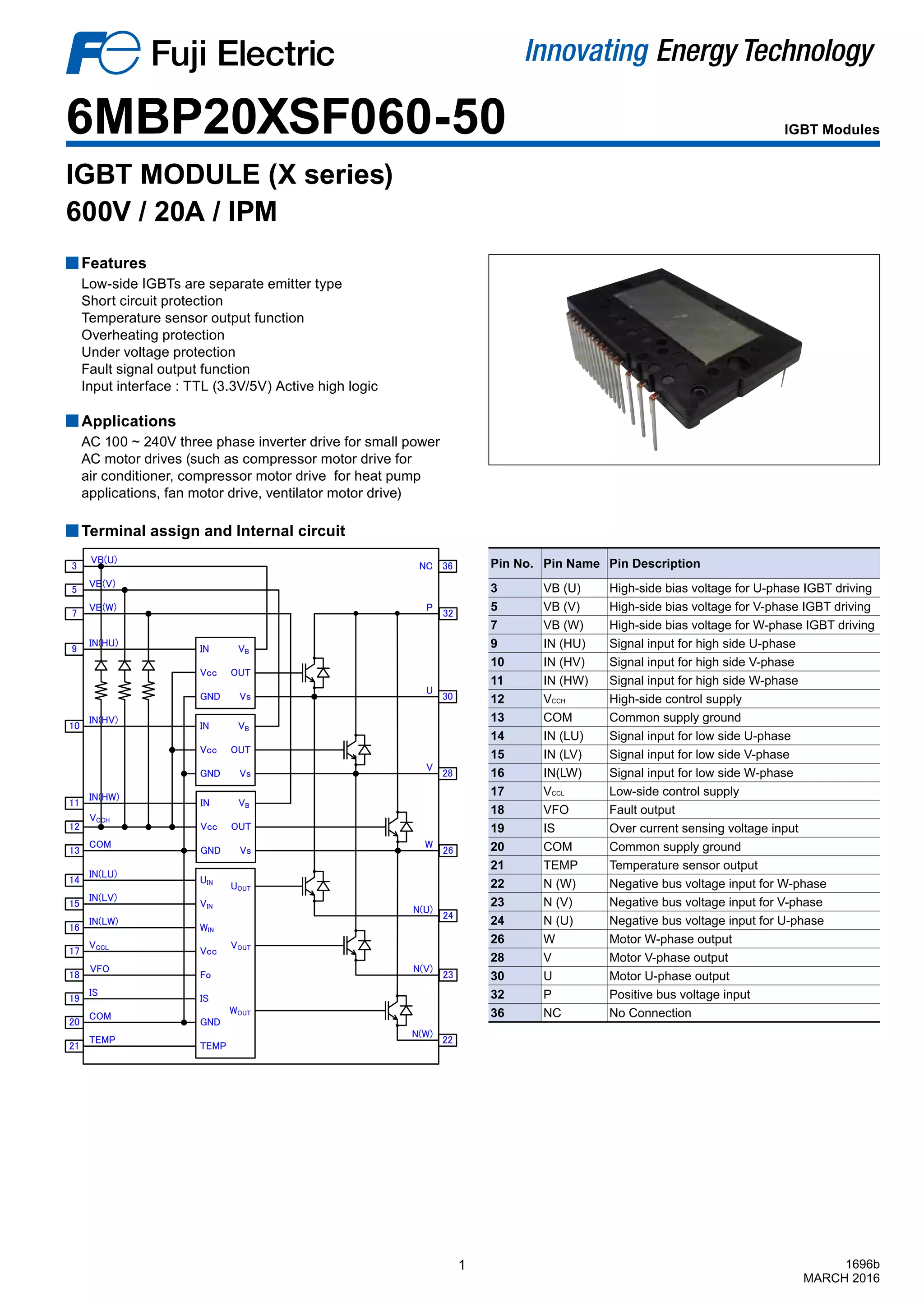 Original IGBT 6MBP20XSF060-50 20XSF060 060 20A 600V New Fuji | PDF