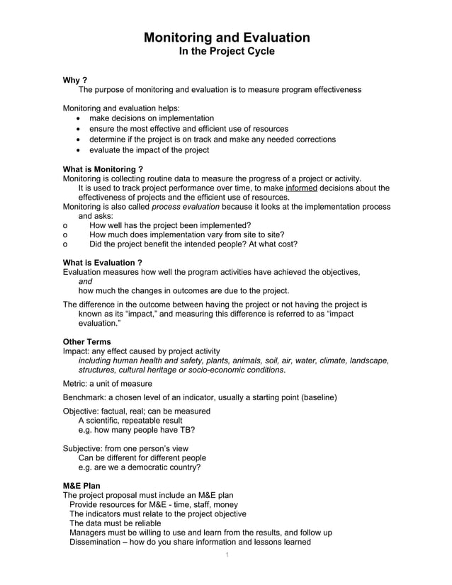 M&E handout for module 8 | PDF