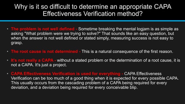 6 methods for CAPAs effectiveness verification | PPTX