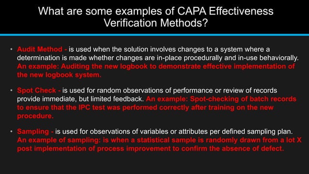 6 methods for CAPAs effectiveness verification | PPTX