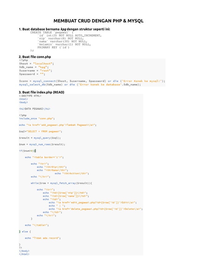 CRUD dengan PHP dan MySQL | PDF