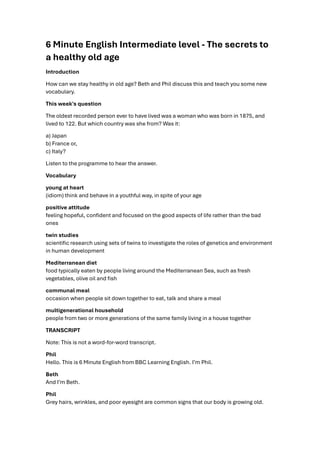 6 Minute English - The secrets to a healthy old age.pdf