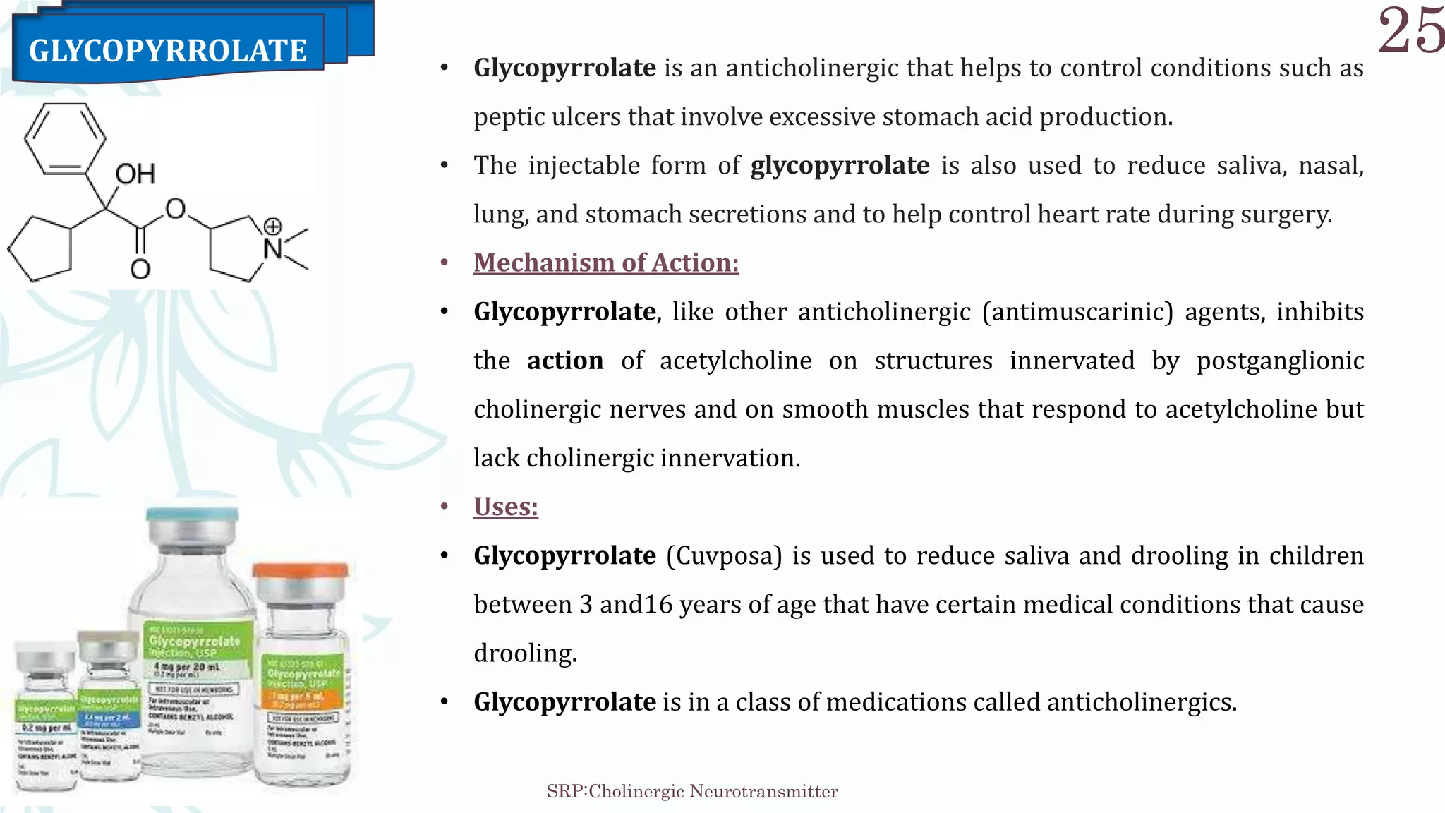 Part II: UNIT cholinergic neurotransmitter - Antagonist Drugs | PPTX