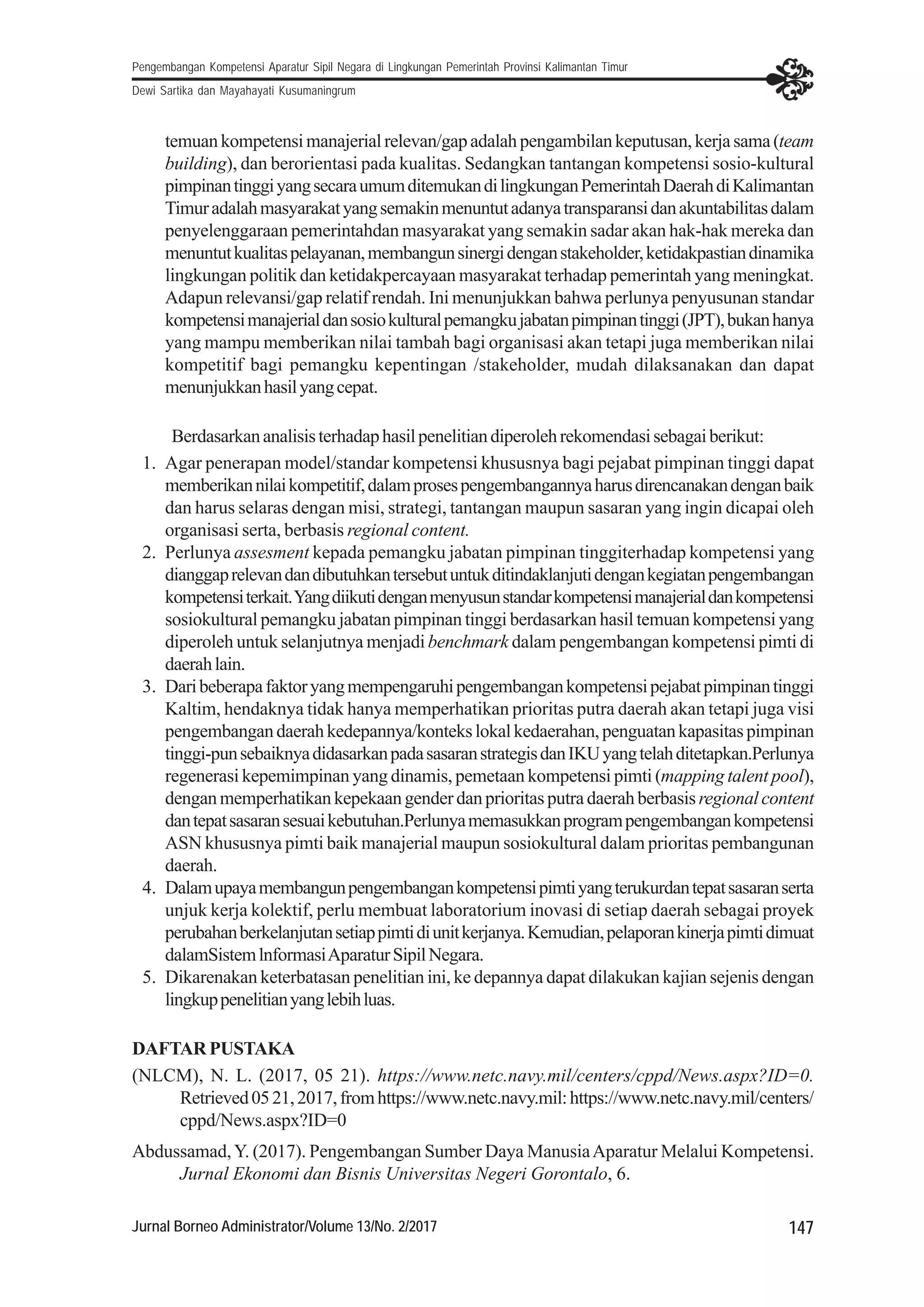 Pengembangan Kompetensi Aparatur Sipil Negara di Lingkungan Pemerintah Provinsi Kalimantan Timur ...