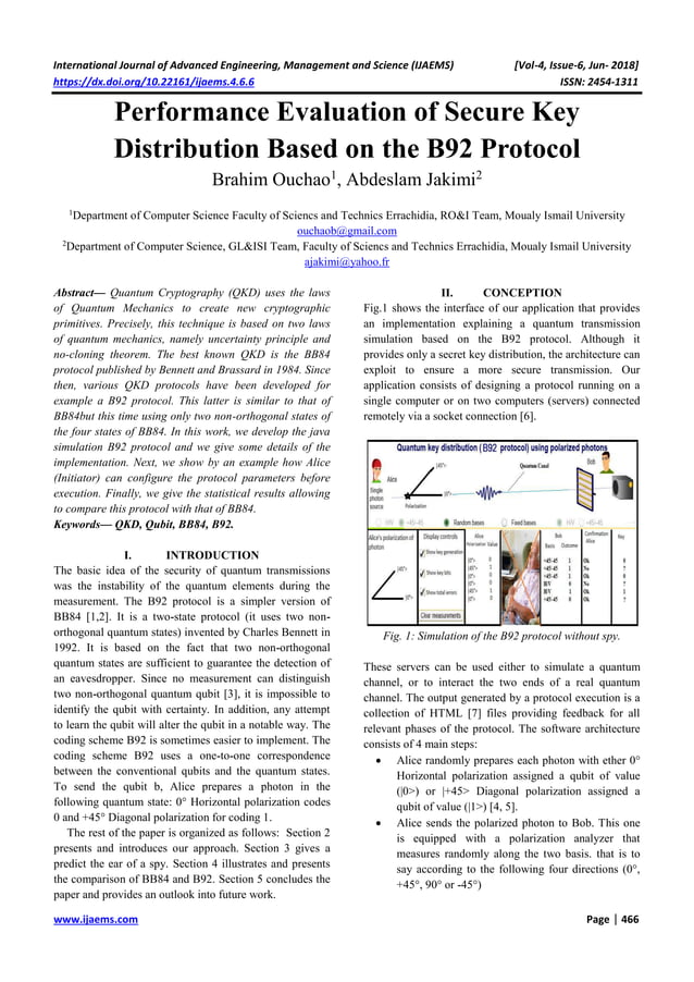 Performance Evaluation Of Secure Key Distribution Based On The B92
