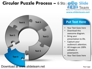 6 pieces pie chart circular puzzle with hole in center process ...