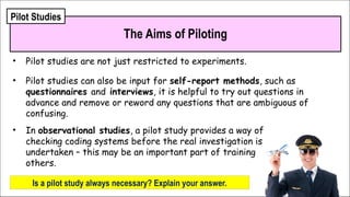 A-level Psychology powerpoint focused on Pilot Studies | PPTX