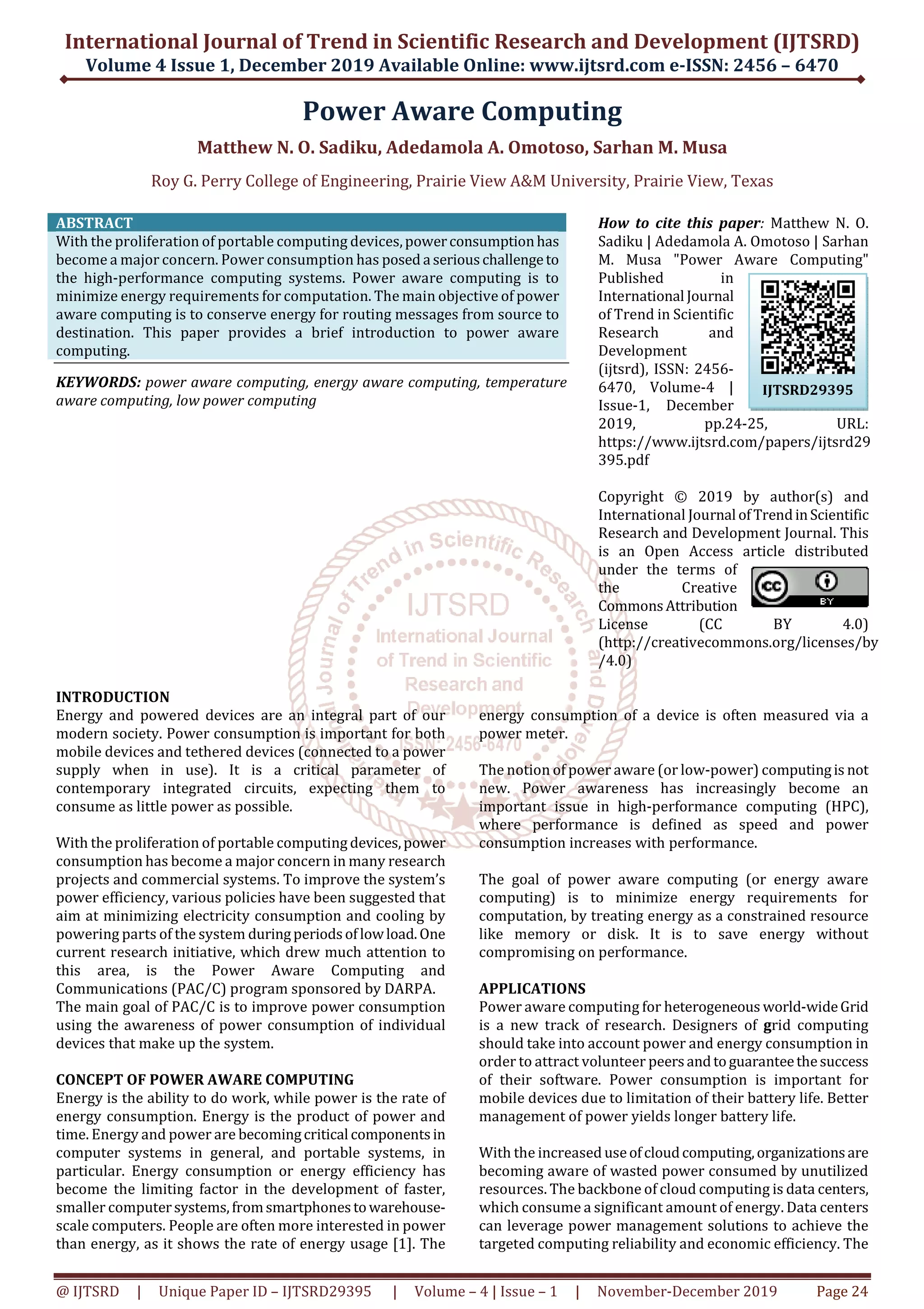 Power Aware Computing | PDF | Cloud Computing | Internet