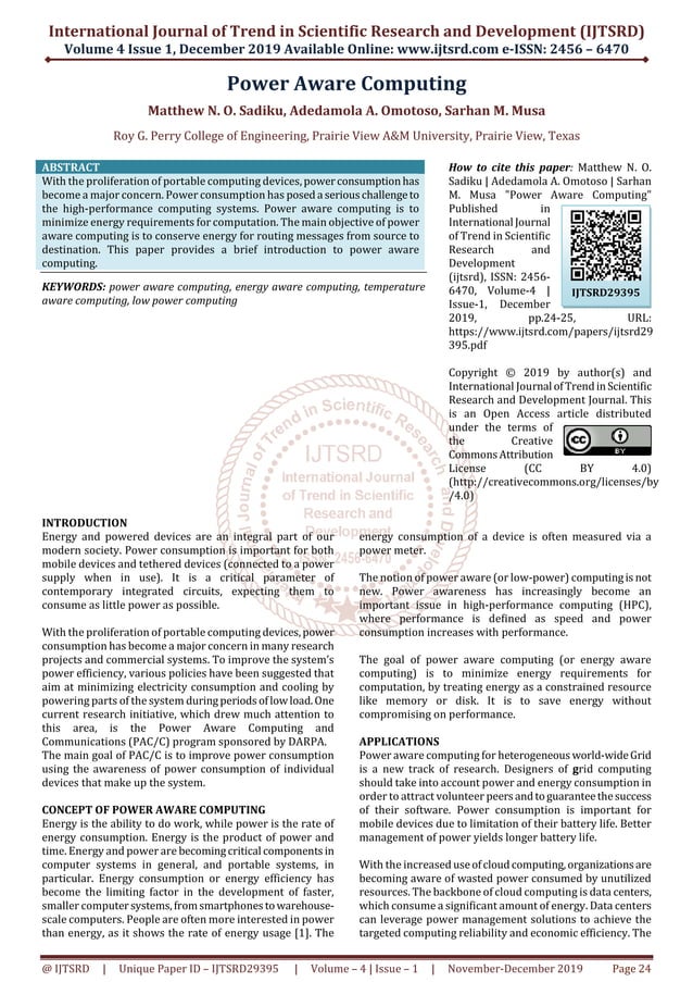 Power Aware Computing | PDF | Cloud Computing | Internet