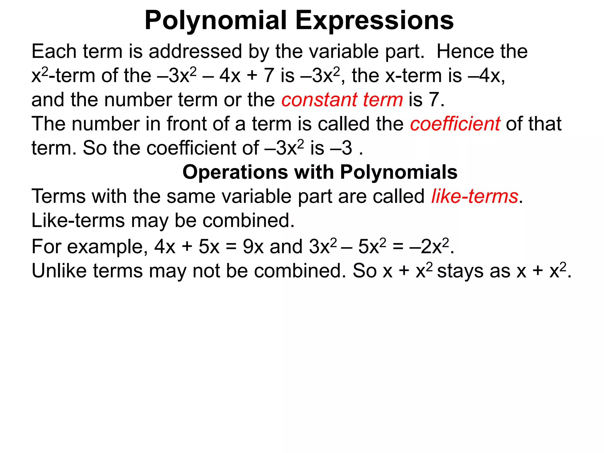 6 polynomial expressions and operations | PPTX