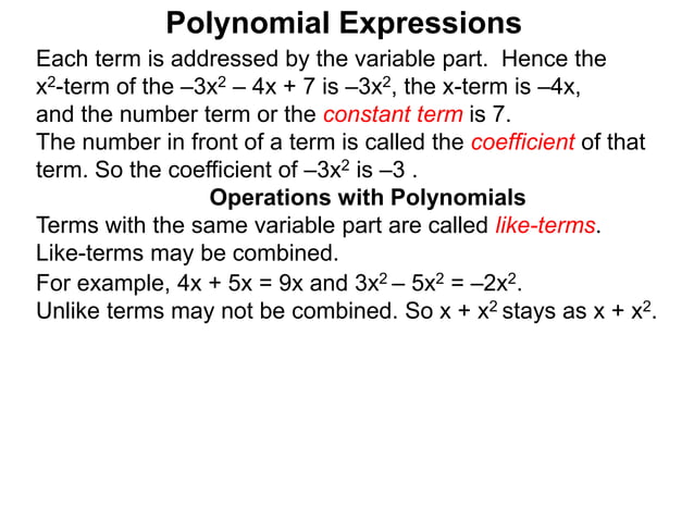 6 polynomial expressions and operations | PPTX