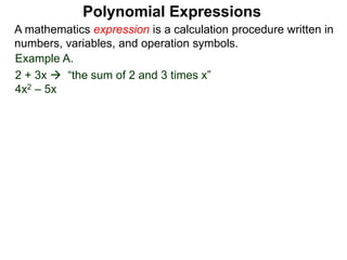 6 polynomial expressions and operations | PPT