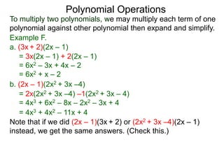 6 polynomial expressions and operations | PPT