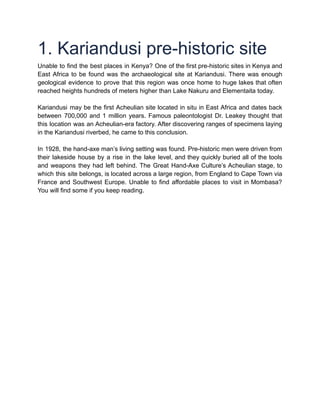 6 Pre-Historic Sites in Kenya & Stay in Mombasa South Coast | PDF