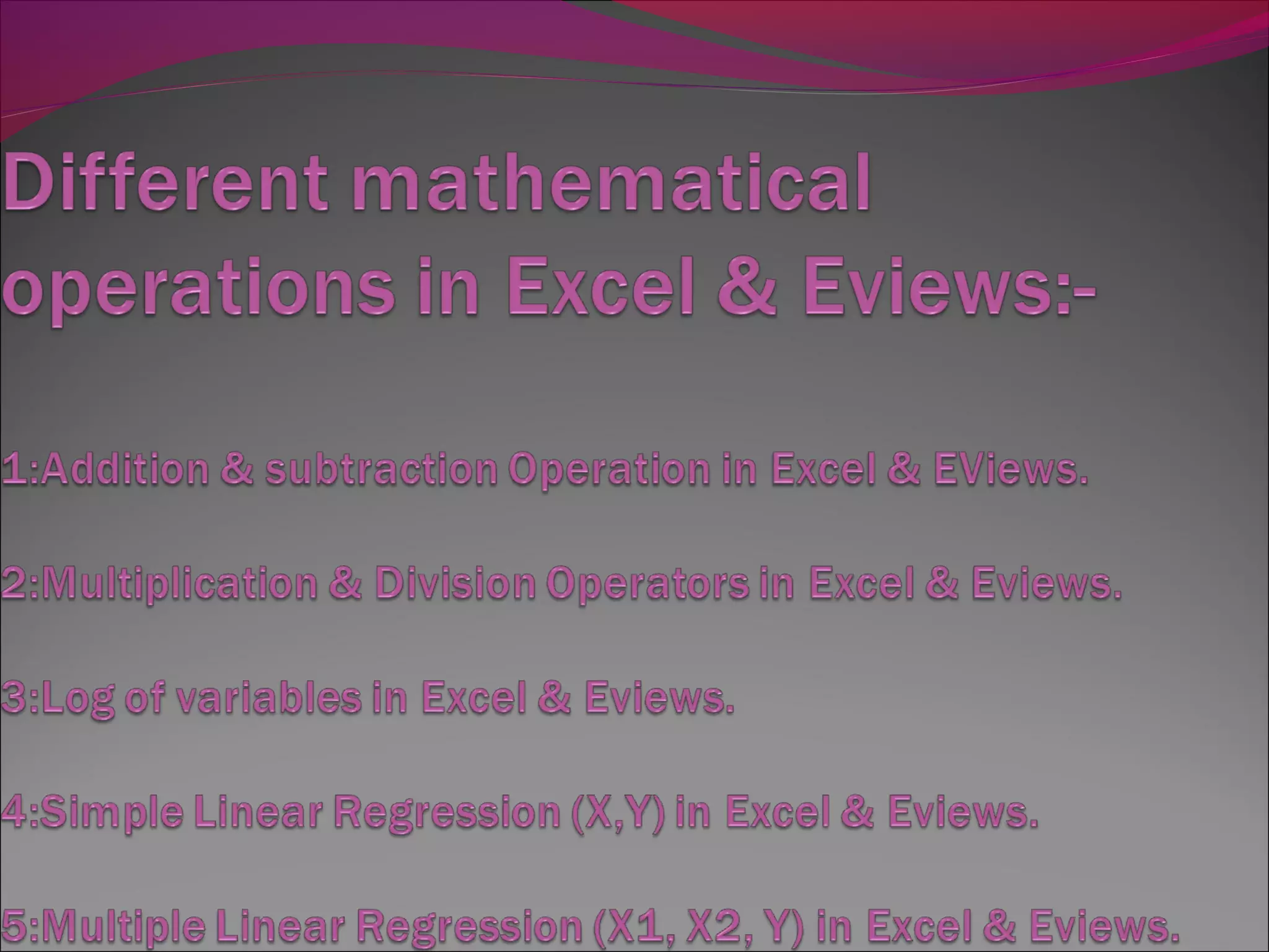 Mathematical Operation In Excel and Eviews | PPT
