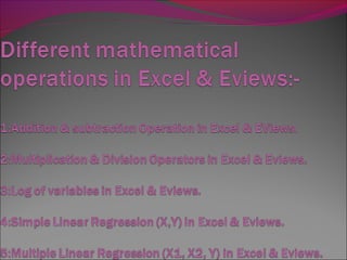 Mathematical Operation In Excel and Eviews | PPT